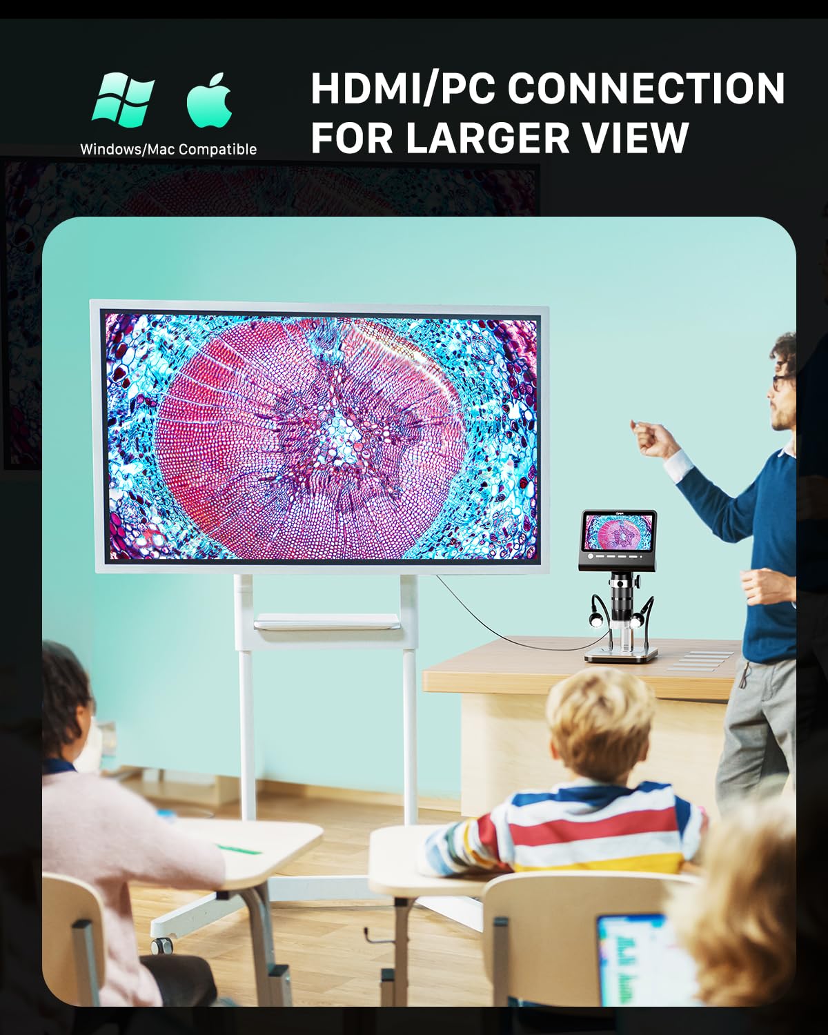 10" HDMI LCD Digital Microscope 1300X, Coin Microscopes with Screen & Light for Full View- Adults Soldering Microscope for Electronics Repair, 16MP Camera & 1080P Video, 32GB, for Computer/Mac/TV