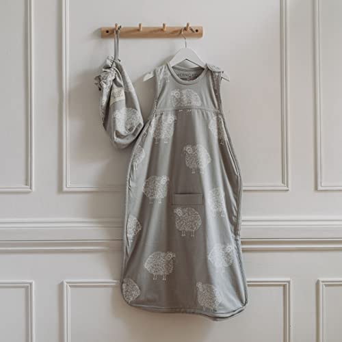 Merino Kids Baby Sleep Bag Standard Weight For Babies 0-2 Years, Sheep Print - Light Grey