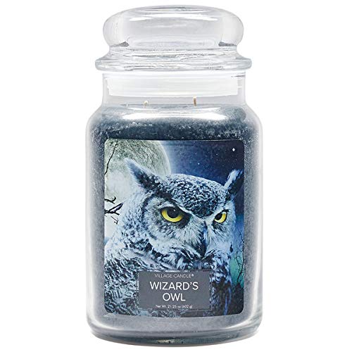 Village Candle Wizard'S Owl Large Apothecary Jar Candle, 21.25 Oz, Traditions Collection, Black