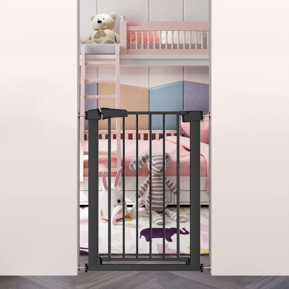 38.5" Extra Tall Narrow Pet Gate - Black 26.77"-29.53" Wide Walk Through Baby Gates with Door for The House Stairs Doorway - Child Puppy Dog Gates Fence Pressure Mounted Safety Gate