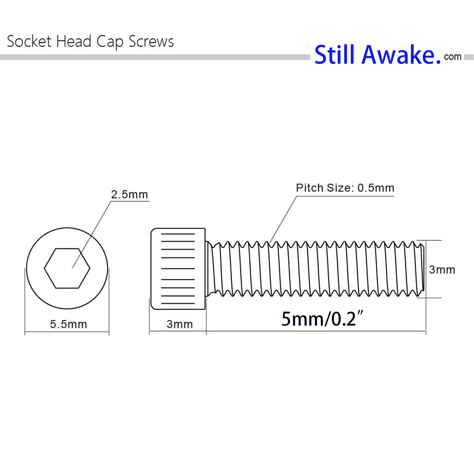 30 Pcs M3-0.5 x 5mm Hex Socket Head Cap Screws, 12.9 Grade Alloy Steel, Allen Socket Drive, Black Oxide Finish, Machine Thread，Full Thread （30 Pcs M3-0.5 x 5mm）