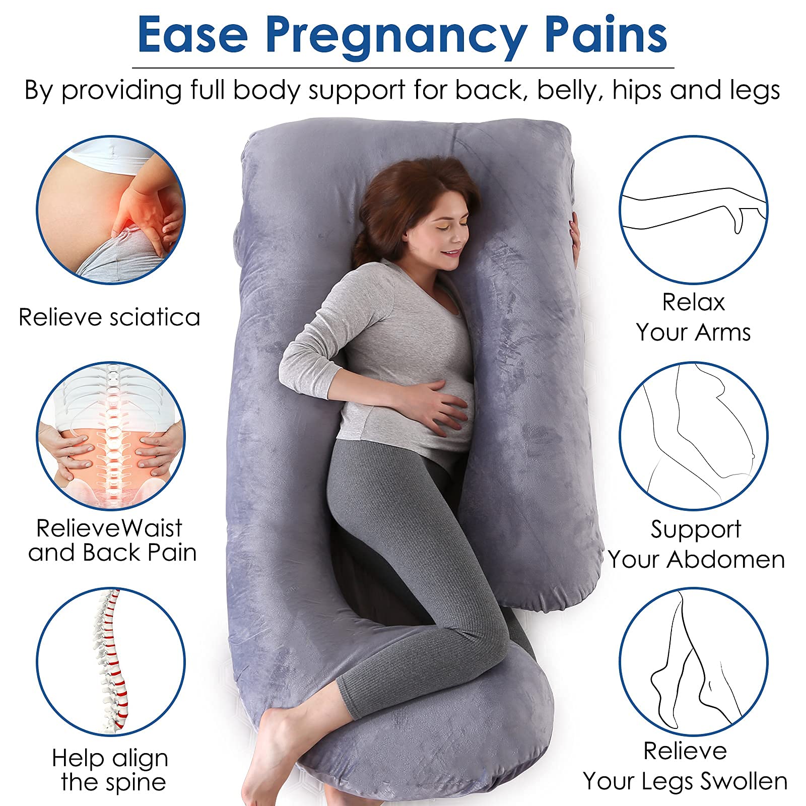 Aidiu u Shaped Pillows Pregnant Body Pillows for Sleeping, Pregnancy Pillows U Shape, Maternity Pillow, Full Body Maternity Pillow,57in, Support Back,Neck,Leg,Foot,Side Sleeper, Washable Cover, Grey