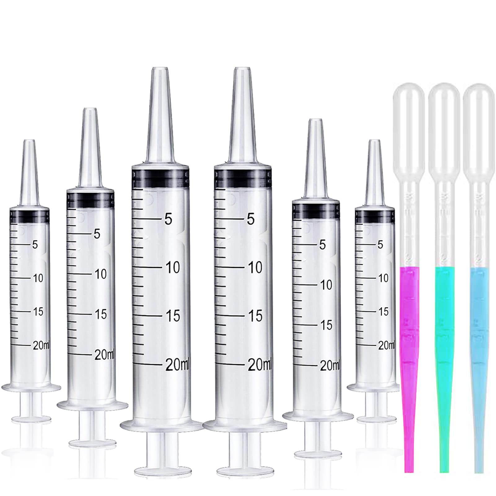 20ml Syringe for Liquid - Syringes without Needle - 20 ml Sterile Packed Plastic Syringe with Dropper for Medicine Student Lab Measuring Liquids and Pet Feeding Oral Food, Jello Shot ( 6 Pack )