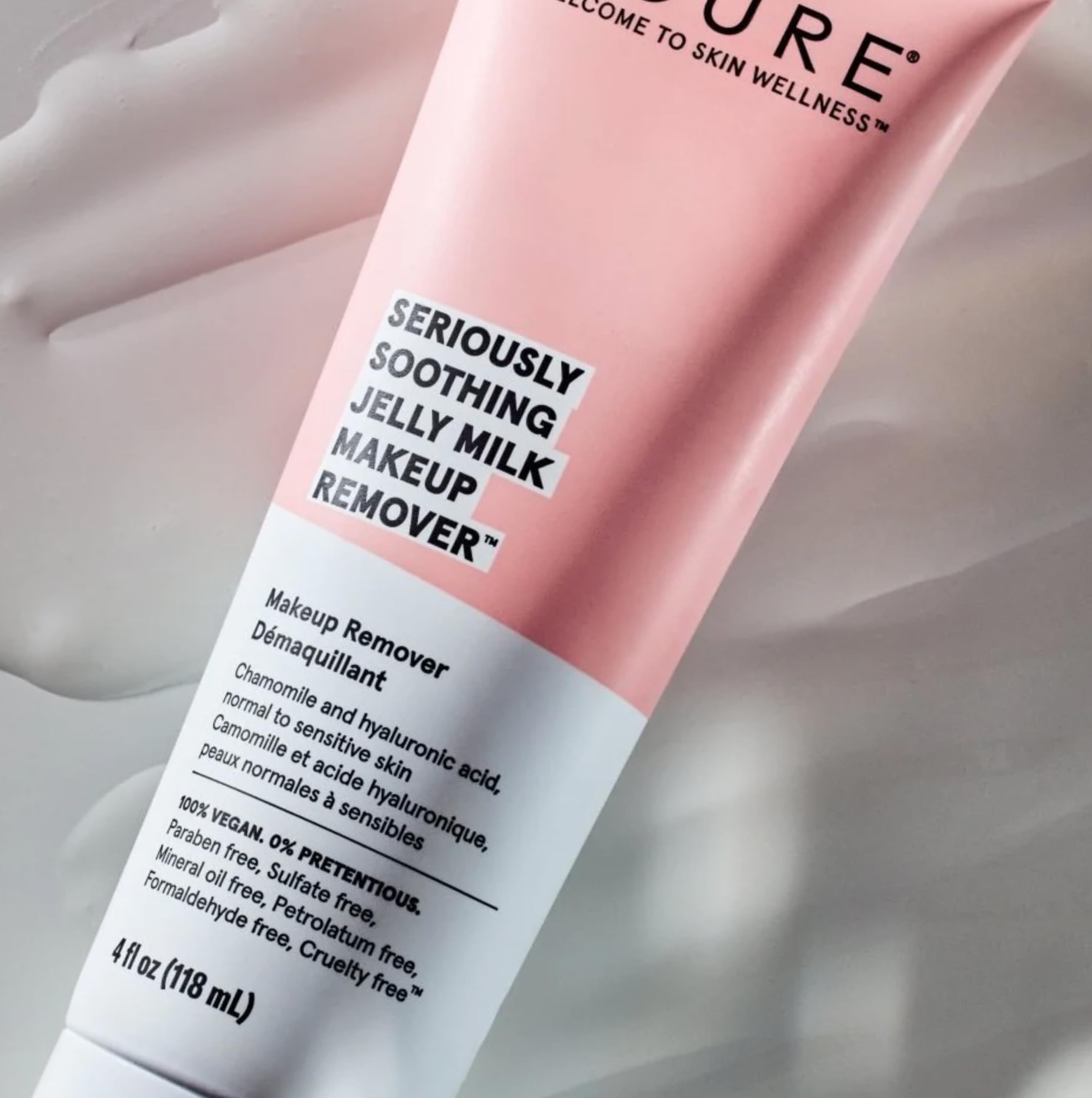 Acure Seriously Soothing Jelly Milk Makeup Remover - Waterproof Make Up Removal for Normal to Sensitive Skin - Moisturizing Finish - Milky Texture with Chamomile & Hyaluronic Acid -100% Vegan- 4 Fl Oz