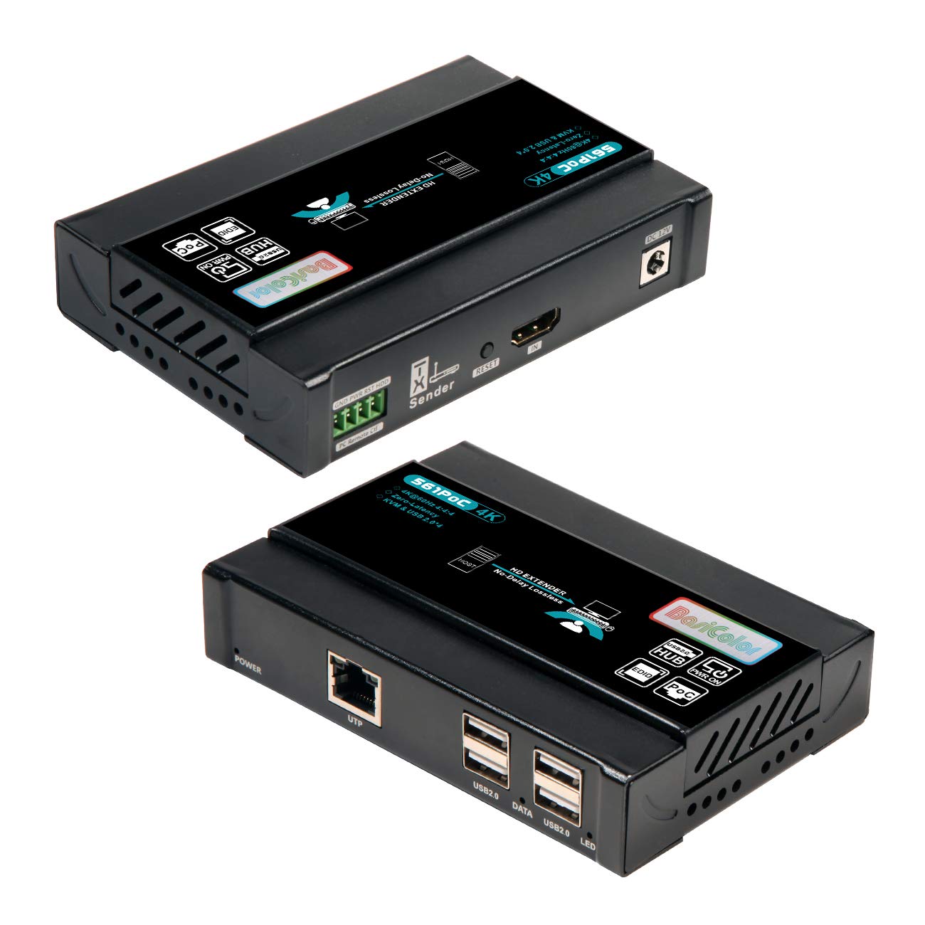 Basicolor HDMI KVM USB Extender, 4K@60Hz Ethernet Extender Over Cat5 Cat6 Up to 196Ft(60m), Video Transmit Lossless and Near Zero Latency, Plug&Play HDMI to Rj45, 4xUSB2.0