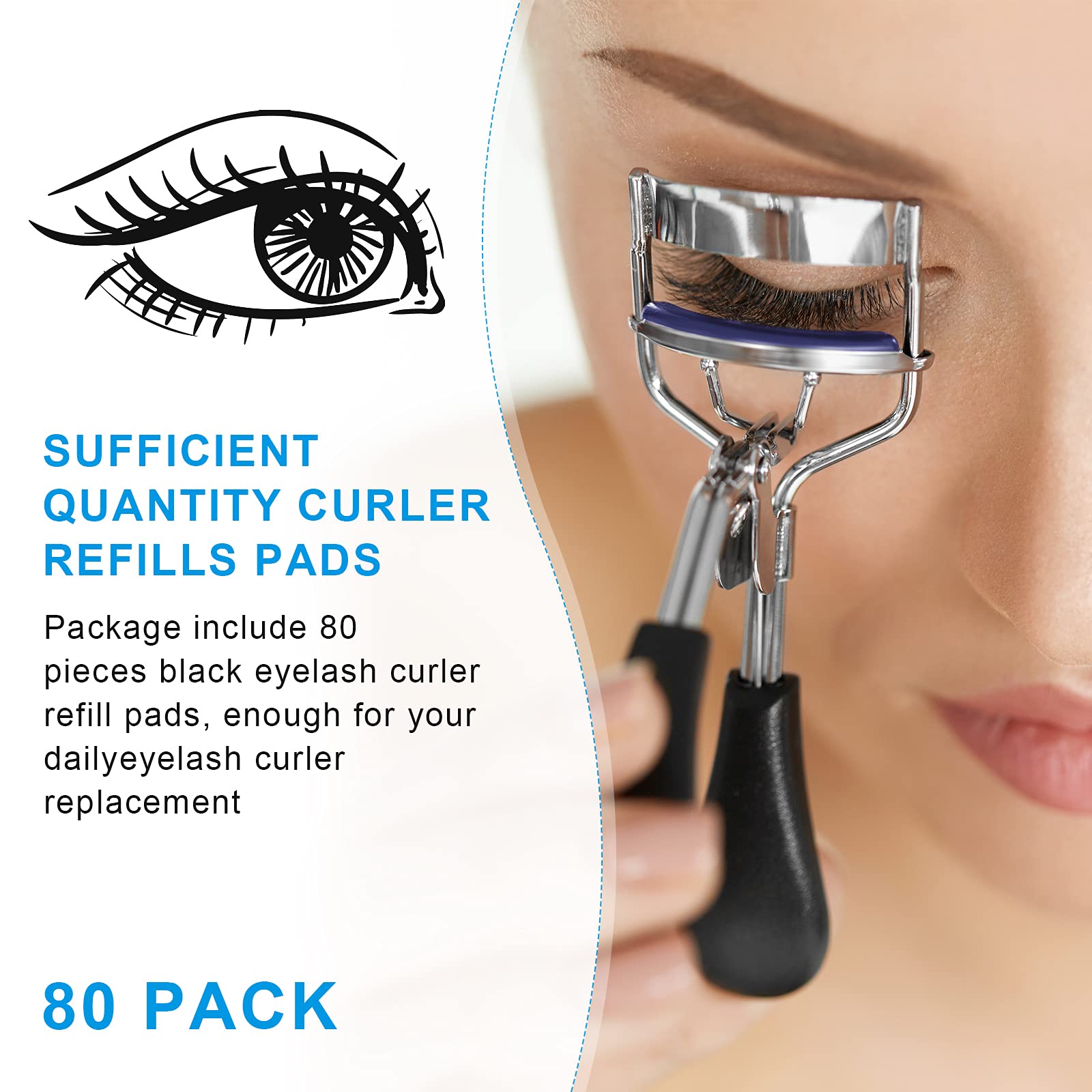 Mudder 80 Pieces Eyelash Curler Refills Pads Soft Curler Replacement Refills Pads for Universal Eyelash(White, Aqua Blue, Blue, Dark Blue)