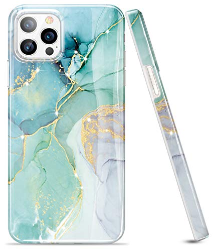 luolnh Gold Glitter Sparkle Case Compatible with iPhone 12 Pro Max Case 6.7 Inch Marble Design Shockproof Soft Silicone Rubber TPU Bumper Cover Skin Phone Case-Abstract Mint