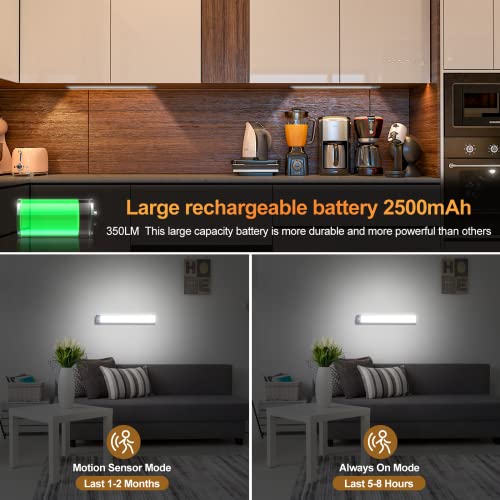 54 LED Closet Light 2 Pack, 2500mAh Rechargeable Motion Sensor Cabinet Light, Indoor Wireless Magnetic LED Lights, Soft Bright Under Counter Lights for Kitchen Bedroom Wardrobe Stair