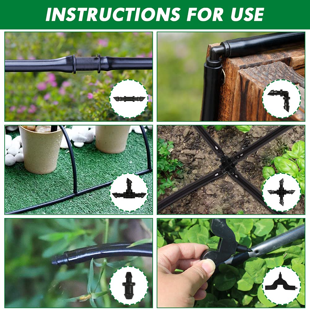 281 Pieces Irrigation Fittings Kit,Drip Irrigation Barbed Connectors for 1/4 Inch Garden Water Hose Connectors,100 Straight Barbs+40 Tees+60 Elbows+ 50 End Plug+ 30 4-Way Coupling+1Punch Tool