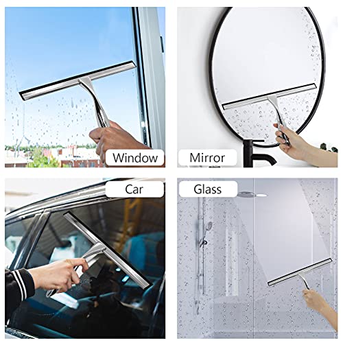 Shower Squeegee, 10.4ββ Stainless Steel Glass Window Squeegee for Shower Doors and Car Glass, Window Cleaner Cleaning Tool for Bathroom Windows Kitchen Mirror(Gray)