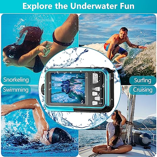 4K Waterproof Camera 11FT Underwater Camera with 32GB Card 48MP Autofocus Selfie Dual-Screen Underwater Cameras for Snorkeling, Waterproof Compact Digital Camera 1250mAh Battery(Blue)