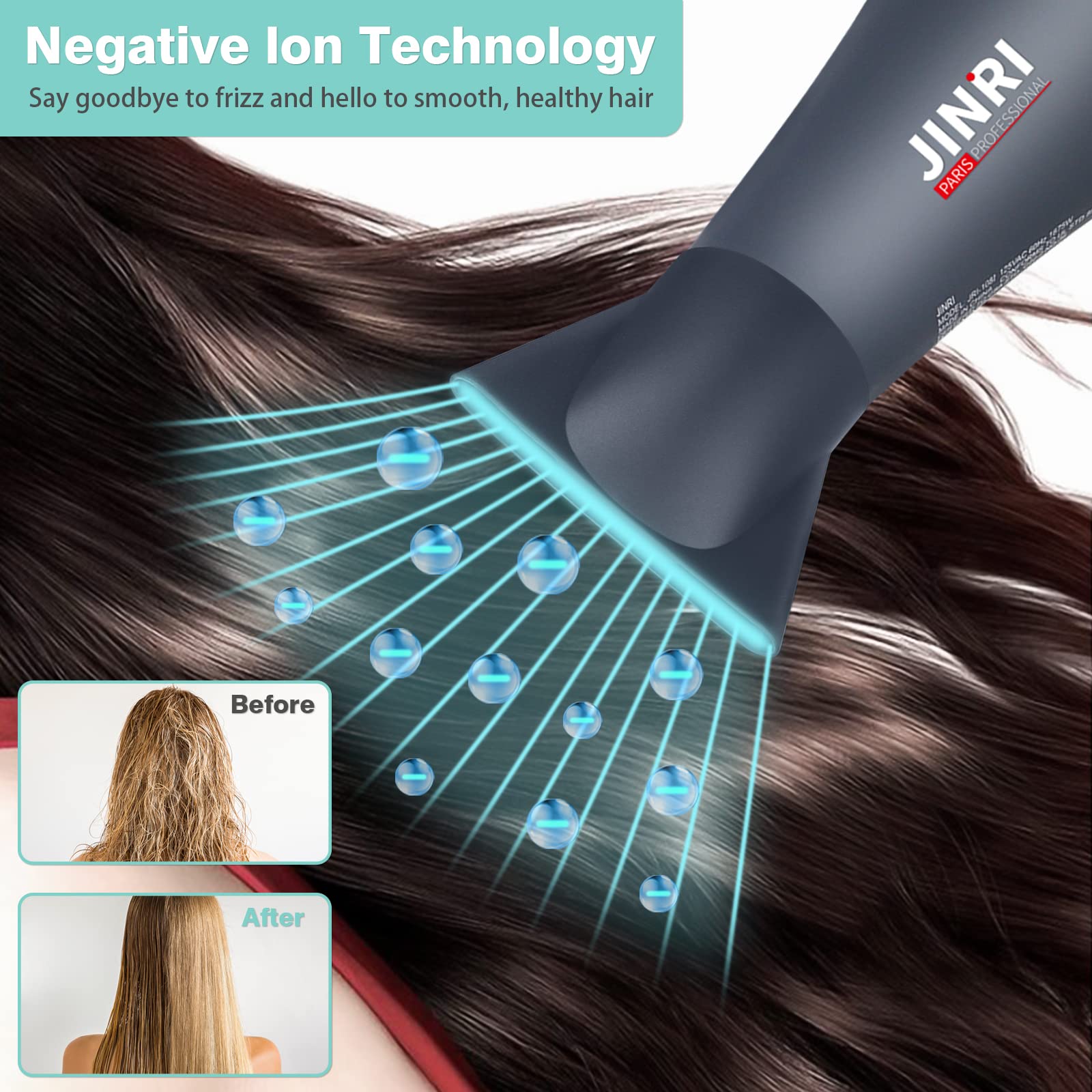 1875w Professional Tourmaline Hair Dryer,Negative Ionic Salon Hair Blow Dryer,DC Motor Light Weight Low Noise Hair Dryers with Diffuser & Concentrator & Comb