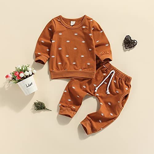 Capbier Newborn Baby Boys Clothes Sets Infant Cute Sun Print Long Sleeve Pullover Sweaters 3 6 9 18 24 Months Outfits Unisex Cotton Clothing, Brown, 3-6 Months (100 Percent Cotton)