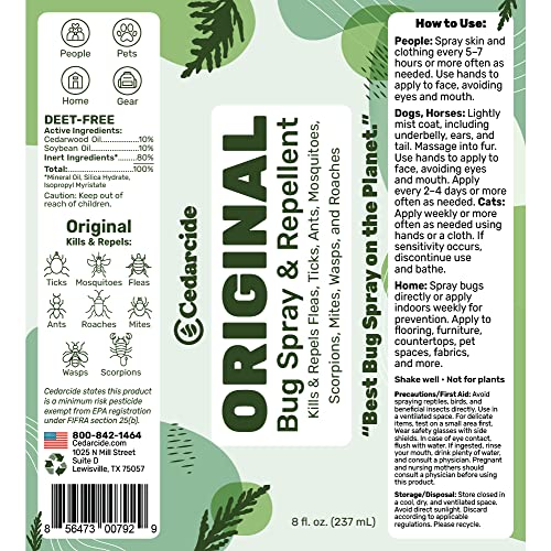 Cedarcide Original Bug Spray | Repel & Kill Fleas, Ticks, Mosquitoes, Mites, Ants & Chiggers | for use on People, Pets & Home | Natural Cedar Oil | Medium Size Kit