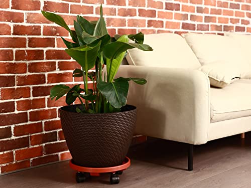 3 Pakcs Large Plant Caddy with Wheels 15.8" Rolling Plant Stands Heavy-duty Plastic Plant Roller Base Pot Movers Plant Saucer on Wheels Indoor Outdoor Plant Dolly with Casters Planter Tray Coaster Red