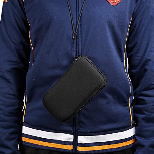 Neoprene Shock Absorbing Proof Pouch Large Cell Phone Sleeve Case Cover w Zipper/Neck Strap for iPhone 14 Plus Samsung Galaxy Note20 Ultra S22 Ultra A13 A03 A23 Moto G Power 2022 LG Stylo 6 (Black)