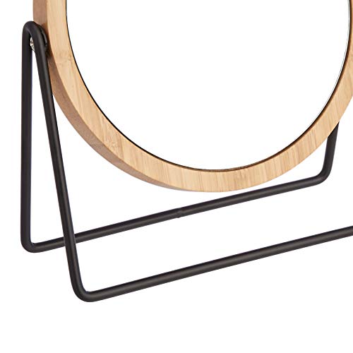 Amazon Basics Vanity Round Mirror with Bamboo Rim, Magnification, Black, 7.56"L x 2.87"W