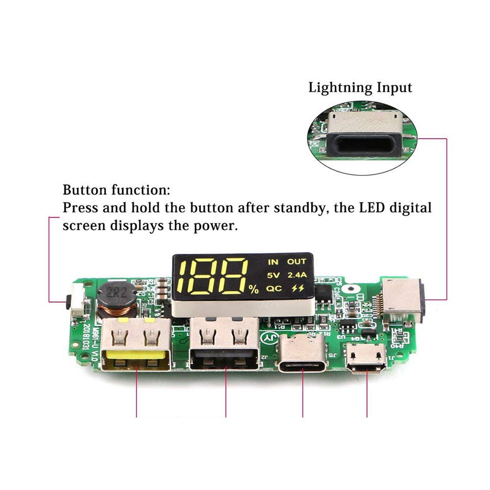 Acxico 1Pcs Dual USB Micro Type-C Flash USB Power Bank DIY Charger Module for Battery