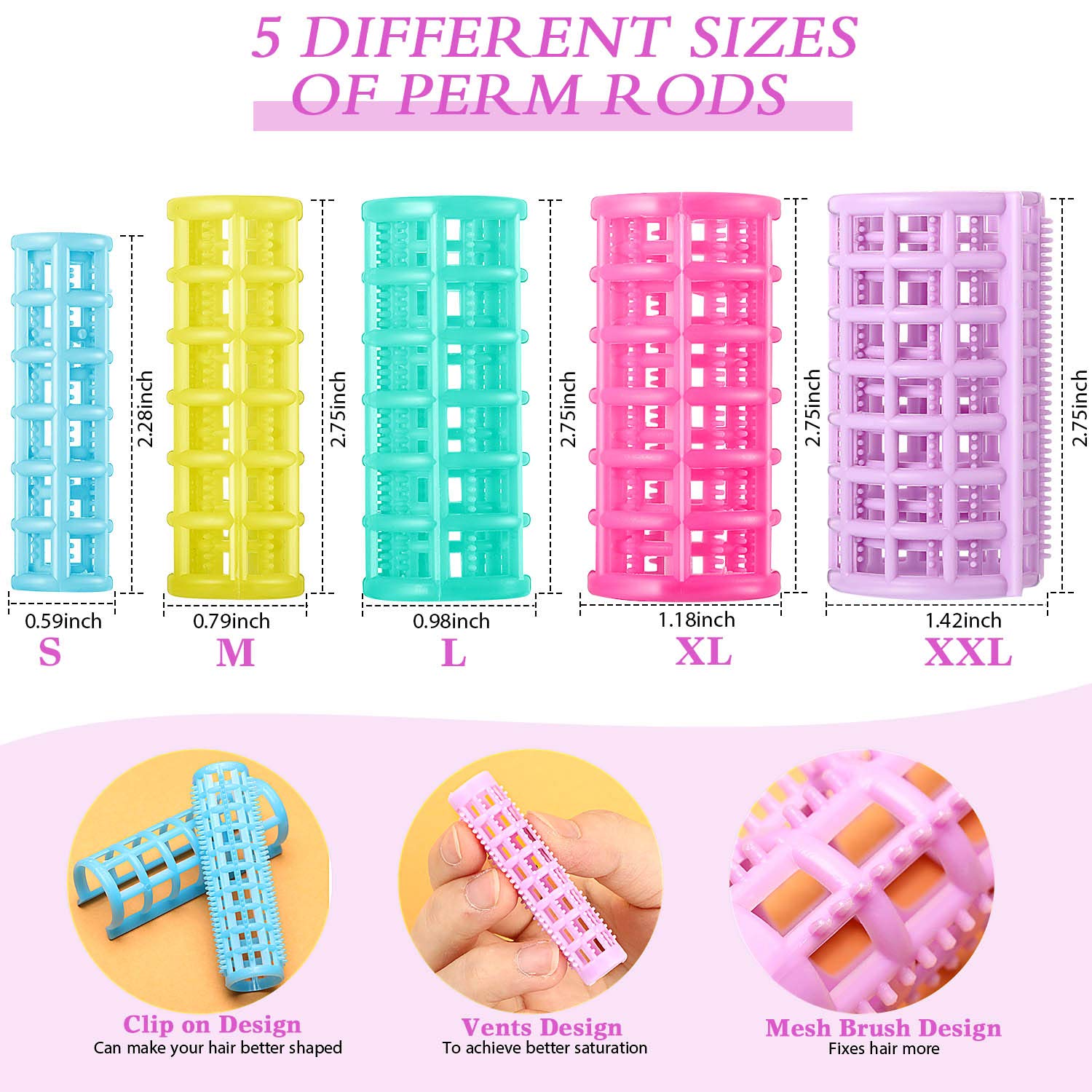 30 Pieces Plastic Hair Rollers - Self-Grip Curlers in 5 Sizes, No Heat Required for DIY Hair Styling and Salon Use