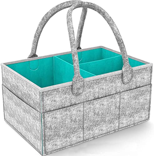 AIMIUKIDS Diaper Caddy - Nursery Storage Bin and Car Organizer for Diapers and Baby Wipes Gift Registry For Baby Shower, Nursery Organizer, Neutral Baby Gift Basket, Changing Table Organizer Green