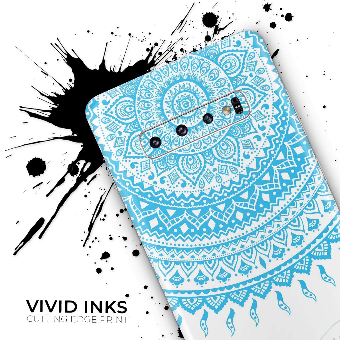 DesignSkinz Bright Blue Circle Mandala v3 Protective Vinyl Decal Wrap Skin Cover Compatible with The Samsung Galaxy S20 (Screen Trim & Back Glass Skin)
