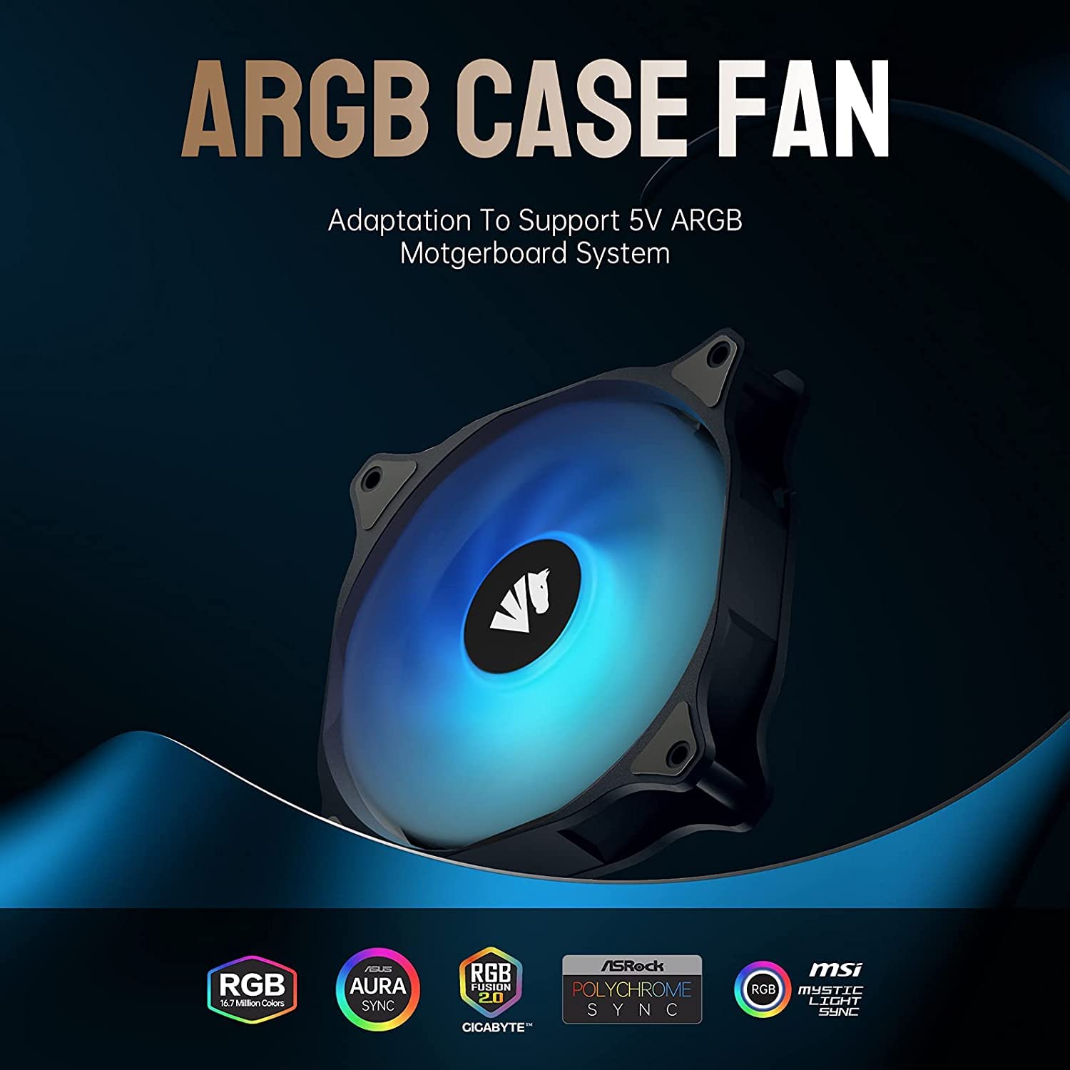 ASIAHORSE WD-001 Series 120mm Case Fan with Controller, Black 5V ARGB Motherboard Computer Case Fans Quiet High Airflow Adjustable Light Effect Computer Cooling Fan, 5 Pack