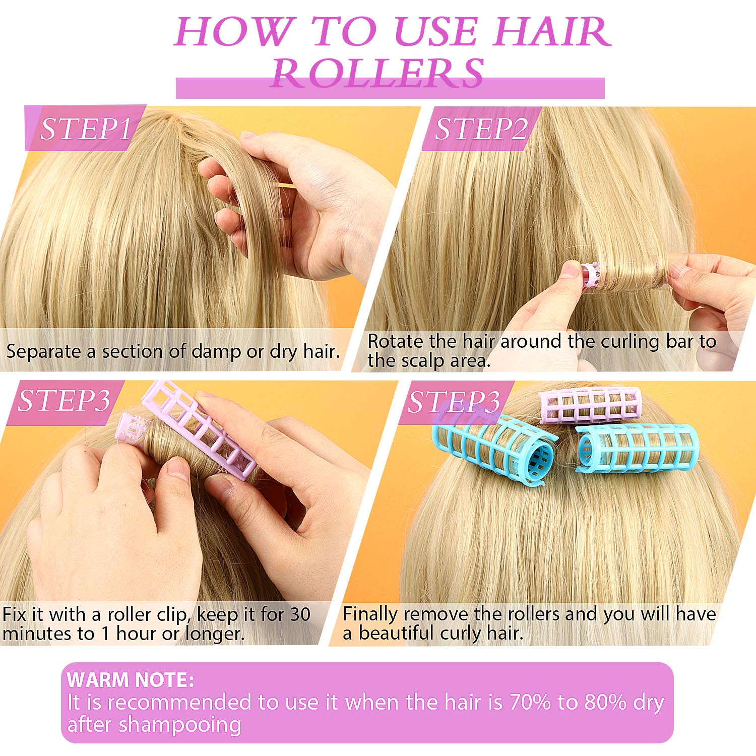 30 Pieces Plastic Hair Rollers - Self-Grip Curlers in 5 Sizes, No Heat Required for DIY Hair Styling and Salon Use