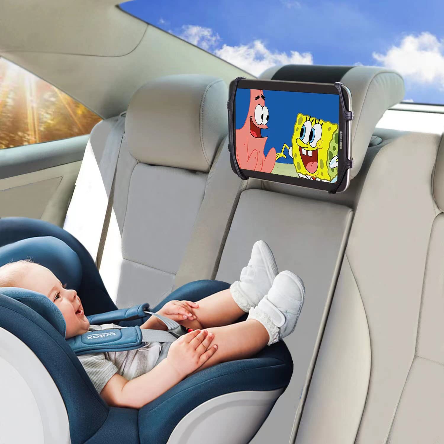 Car Headrest Tablet Mount Holder for Kids Back Seat, Fit for Ipad, Kindle, Fire HD 7,8,10,HDX, Nintendo Switch and Other 7 to 10.9 Inch Tablets, 360 Adjustable, Anti Vibration and Easy to Instal