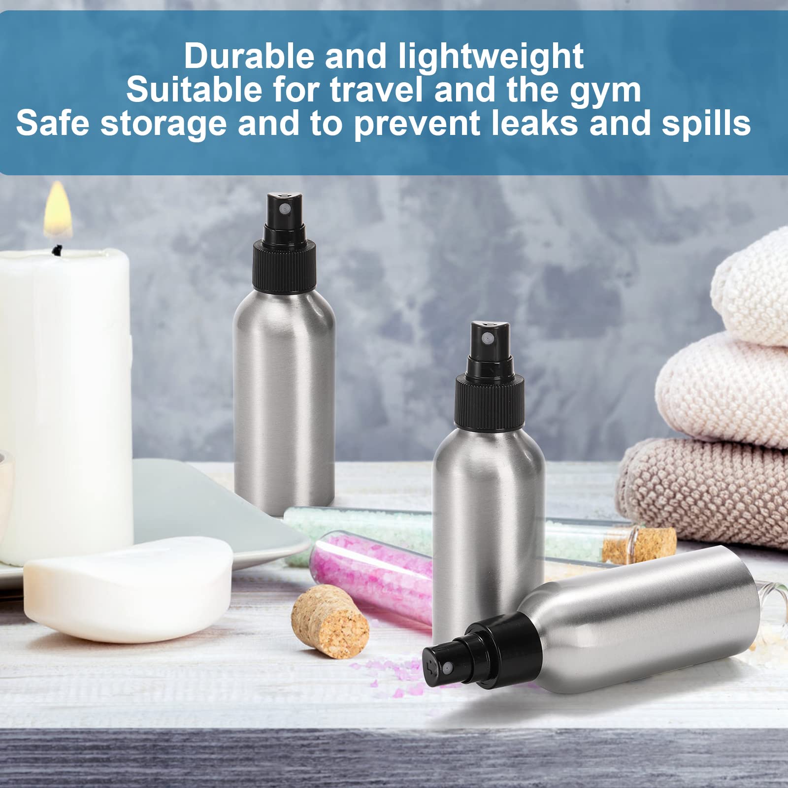 Youeon 12 Pack 4 Oz Fine Mist Spray Bottles, Aluminum Empty Spray Bottles, Reusable Bottles Small Spray Bottles for Travel, Cosmetic Perfume, Toner, Face Spray, Essential Oil Storage