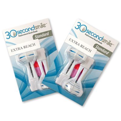 30 Second Smile - Extra Reach Standard Soft (2 Pack) Replacement Dual Heads - Reduces Plaque, Whiter Teeth, Healthier Gums, Fresher Breath - Dentist Recommended
