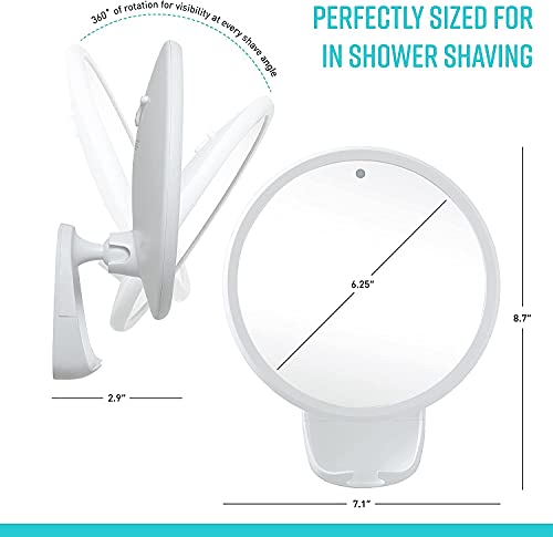 Airia Living Battery Powered Heated Glass Fogless Efficient Shaving Mirror Shatterproof Shower Mirror with 3M Tape, Razor Holder, & 360 Swivel, Black 7.1" x 8.7"