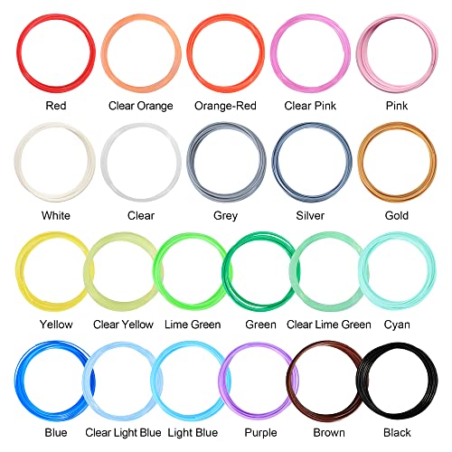 1.75mm 22 Mixed Colors 3D Printing PLA Filament Sample Refill Pack, Each Color 10ft, Total 220ft PLA Refills, Fit for Most 3D Printer & Normal 3D Pen, with Extra 2 Silicone Finger Caps by OEM MIKA3D
