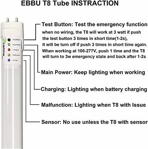 E2 LIGHTING Emergency T8 Tube, ETL and DLC 4 ft EBBU Tube (4000K)