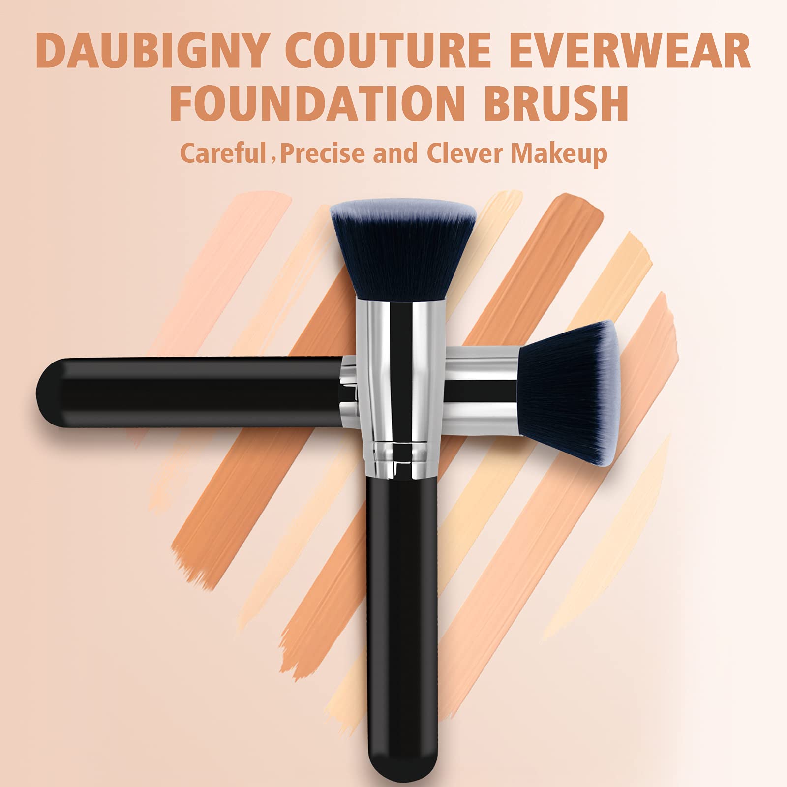 Makeup Brush Daubigny Flat Top Foundation Brush for Liquid Makeup Premium and Professional Make Up Foundation Brush Perfect for Mineral Foundation Highlight Flawless Powder Buffing Blending (Black)