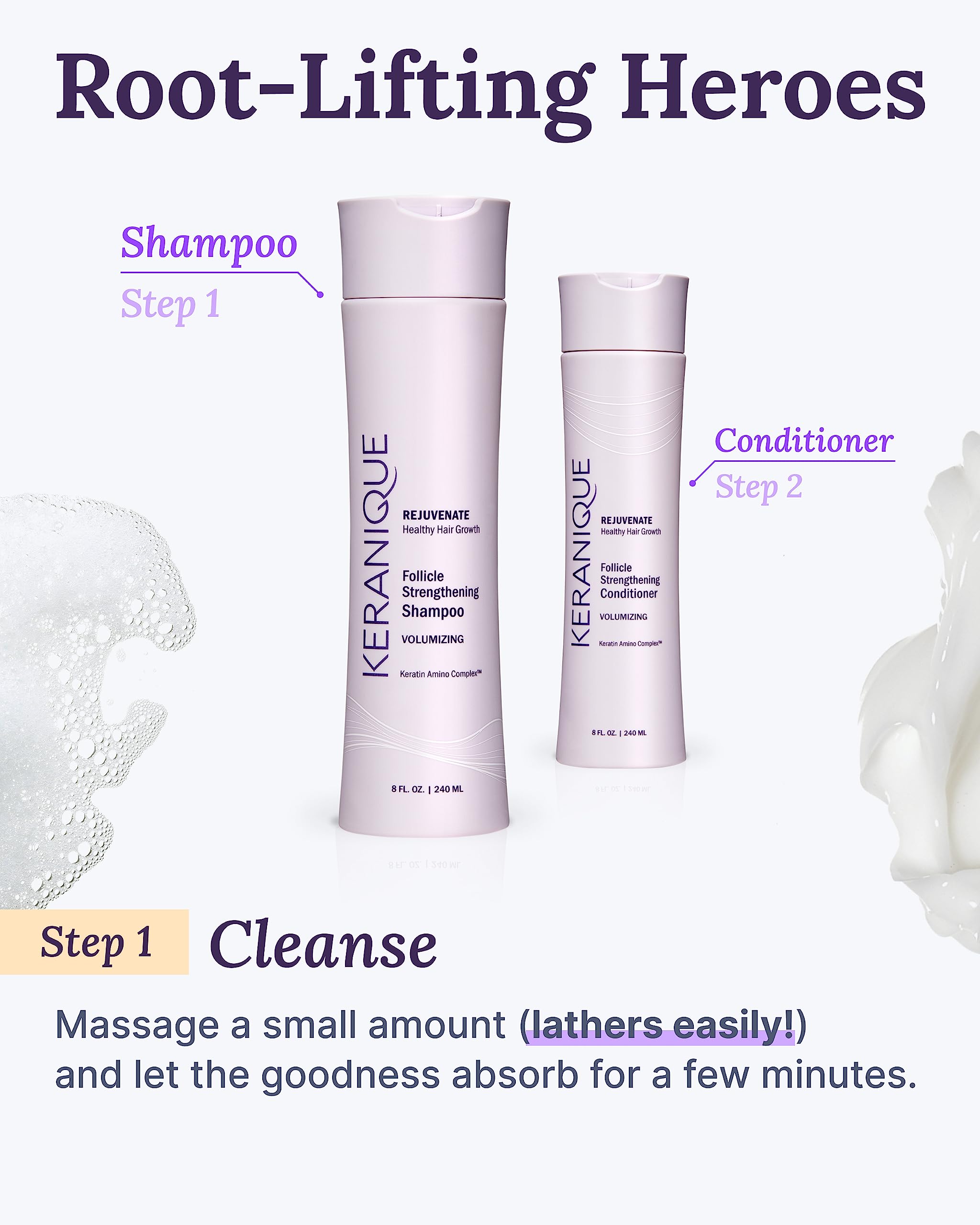 Keranique Volumizing Shampoo with Keratin and Biotin for Thinning Hair, Anti-Breakage, Follicle Strengthening, 12 Oz