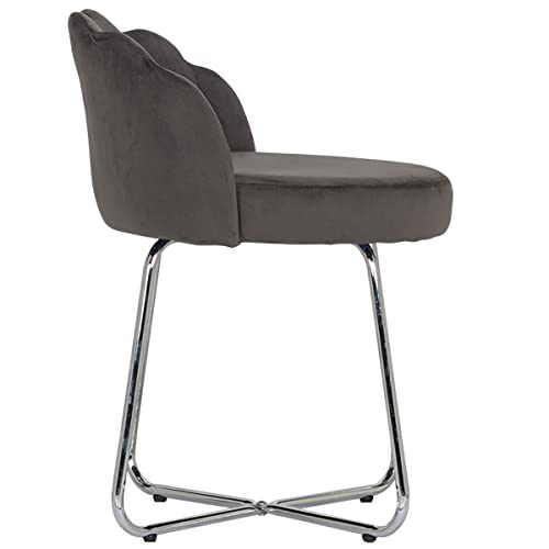 Hillsdale, Catalina Round Metal and Upholstered Vanity Stool with Scallop Back for Makeup Room or Bathroom, Dark Gray