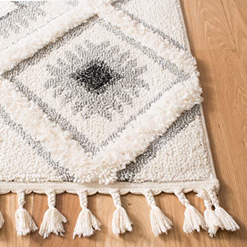 SAFAVIEH Moroccan Tassel Shag Collection 10' x 14' Ivory/Grey MTS601F Boho Non-Shedding Living Room Bedroom Dining Room Entryway Plush 2-inch Thick Area Rug