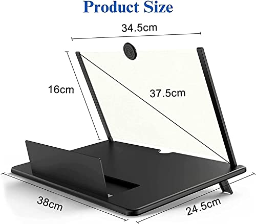 18" Screen Magnifier for Cell Phone – 3D HD Magnifing Screen Enlarger Projector for Movies Videos and Gaming – Foldable Phone Stand Holder with Screen Amplifier–Supports All Smartphones (Black-18inch)