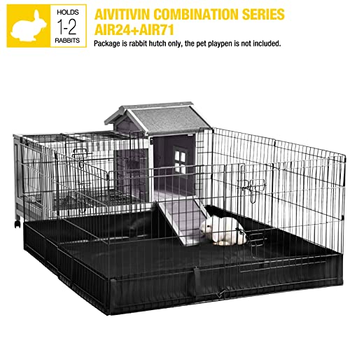 Aivituvin Rabbit Hutch Indoor Bunny Cage Outdoor Bunny House with Wire Floor Leakproof Plastic Tray