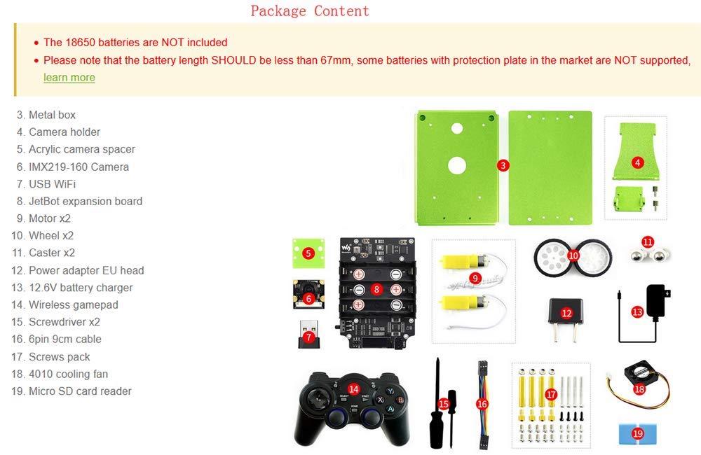 Add-ons Acce for Jetson Nano 2GB Developer Kit Only to Build AI Smart Robot JetBot with Front Camera Eye and ROS Nodes Code WiFi Wireless Facial Recognition Object Tracking Self Driving @XYGStudy