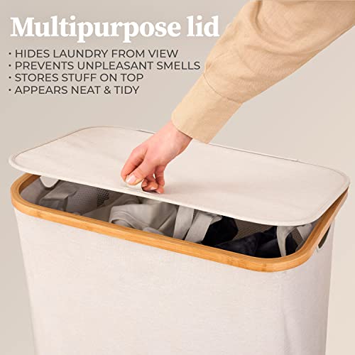 Hennez Laundry Basket With Lid - 140L Double Dirty Clothes Hamper With Removable Bag - Laundry Bin With Lid - Tall Laundry Hamper With Lid - Bathroom, Dorm, College Large Hamper for Laundry With Lid