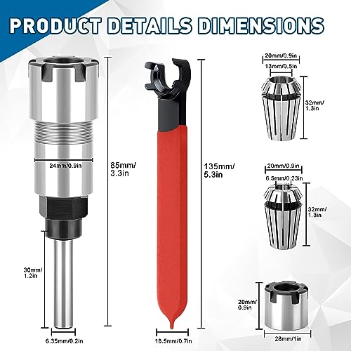 1/4 Inch Shank Router Bit Collet ER20M Extension Chuck Converter, Drill Chuck Adapter, Convert 1/2-Inch & 1/4-Inch Shank Bits for Milling Lathe Tool Workholding and CNC Engraving Machine