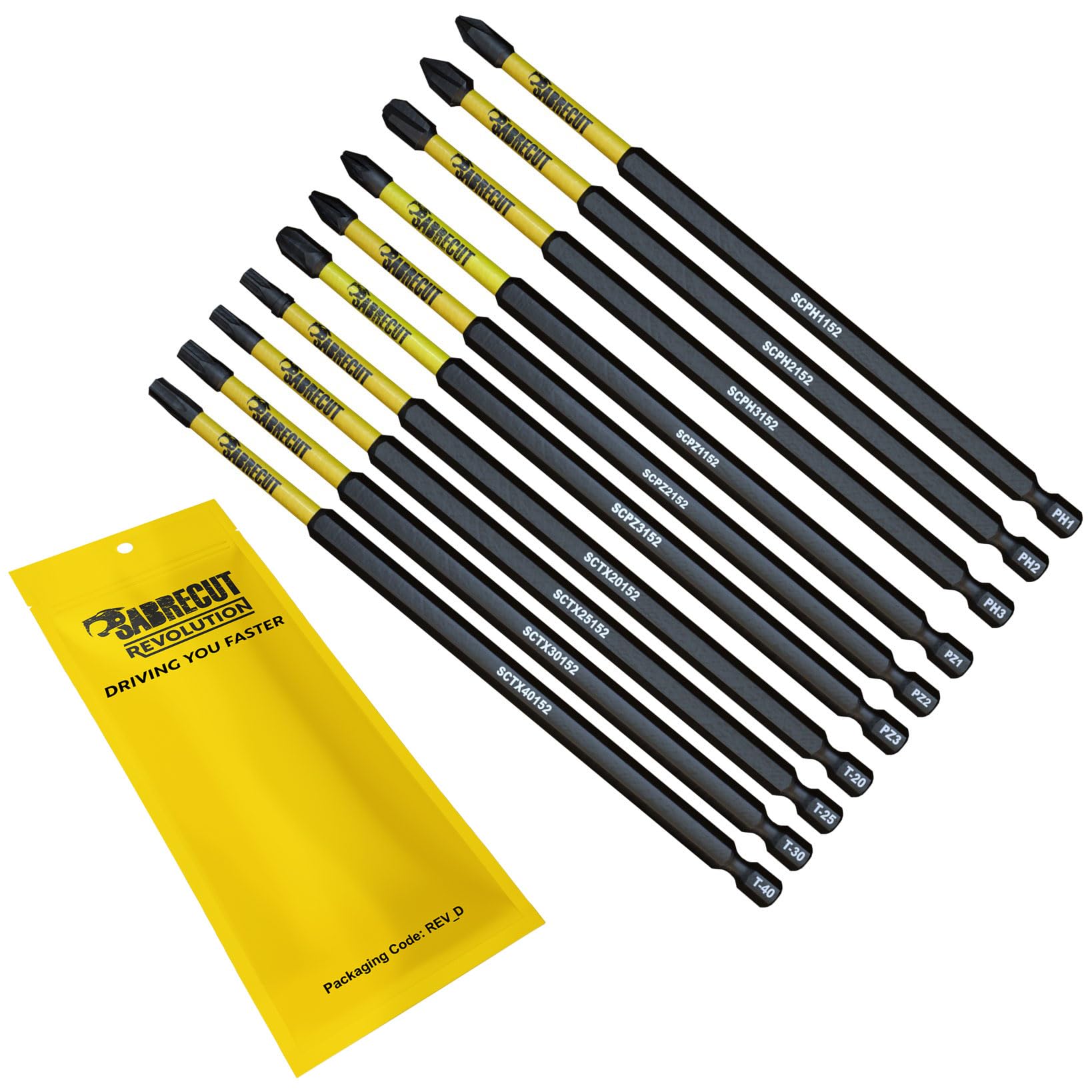 10 x SabreCut SCRK152 5 63/64" PZ1 PZ2 PZ3 PH1 PH2 PH3 TX20 TX25 TX30 TX40 Magnetic Impact Screwdriver Driver Bits Set Pozi Pozidriv Phillips Torx Compatible with Dewalt Milwaukee Bosch Makita etc