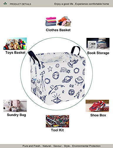 ONOEV Square Fabric storage box, decorative basket and finishing basket with handle are used for the storage of clothes, books and sundries (Blue Planet)
