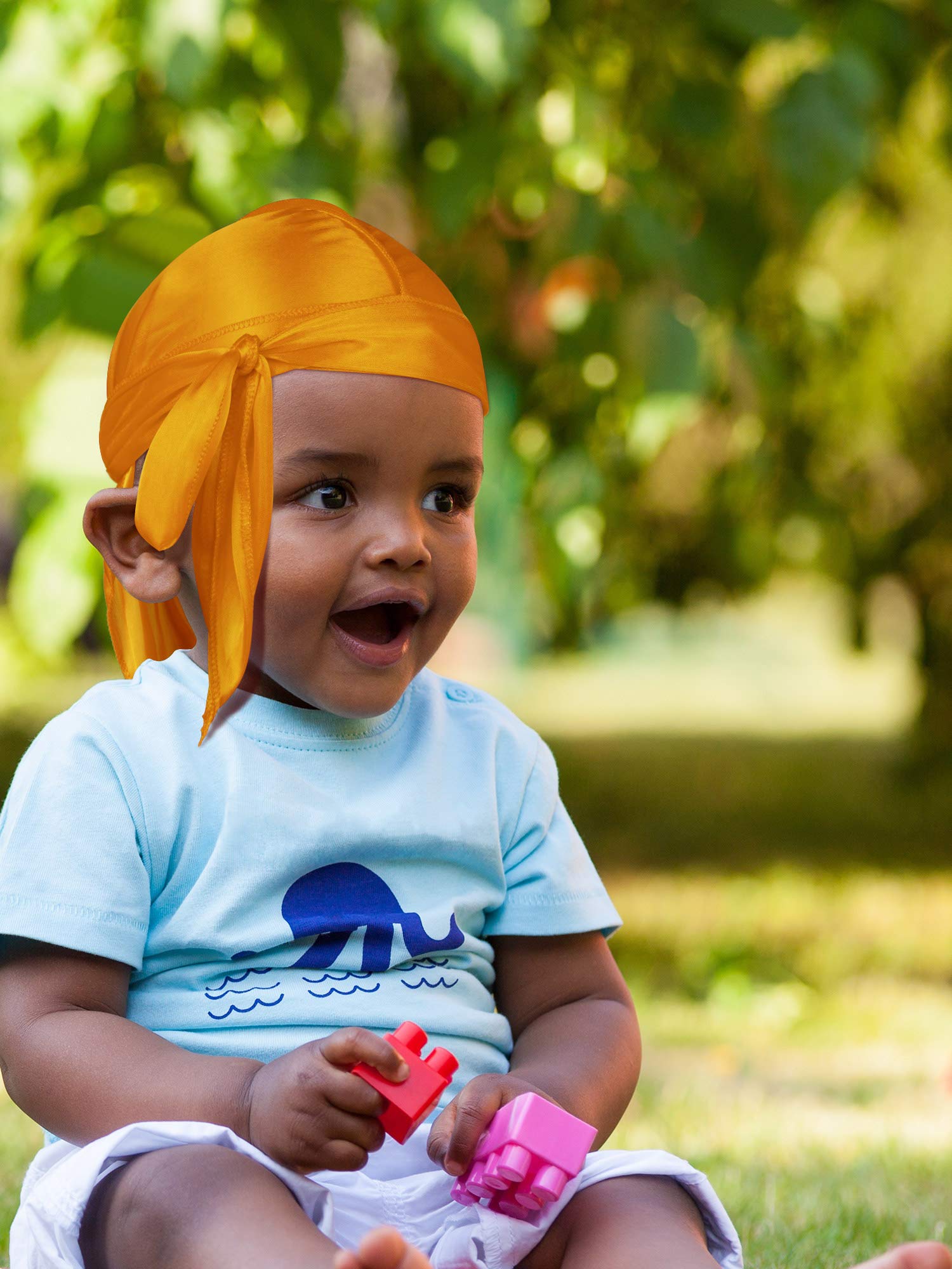 8 Pieces Satin Baby Durags Kids Satin Durag Caps Headwraps with Long Tail and Wide Straps for 360 Waves (Dark Color)