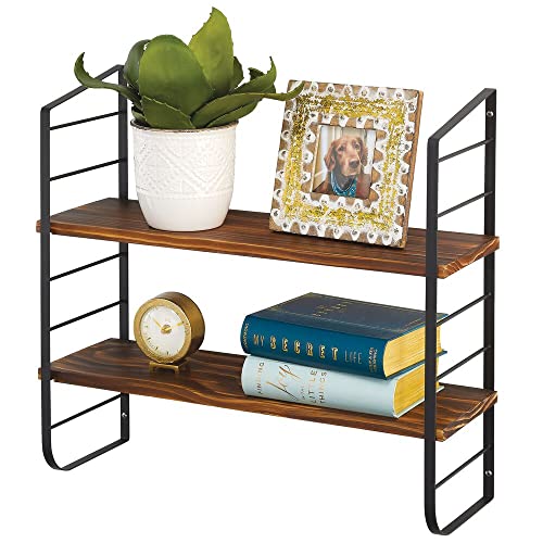 mDesign 2-Tiered Floating Shelf β Long Bookshelf with Rust-Resistant Metal Brackets β Wall Shelf for Bathroom, Kitchen, Office etc. β Black/Natural