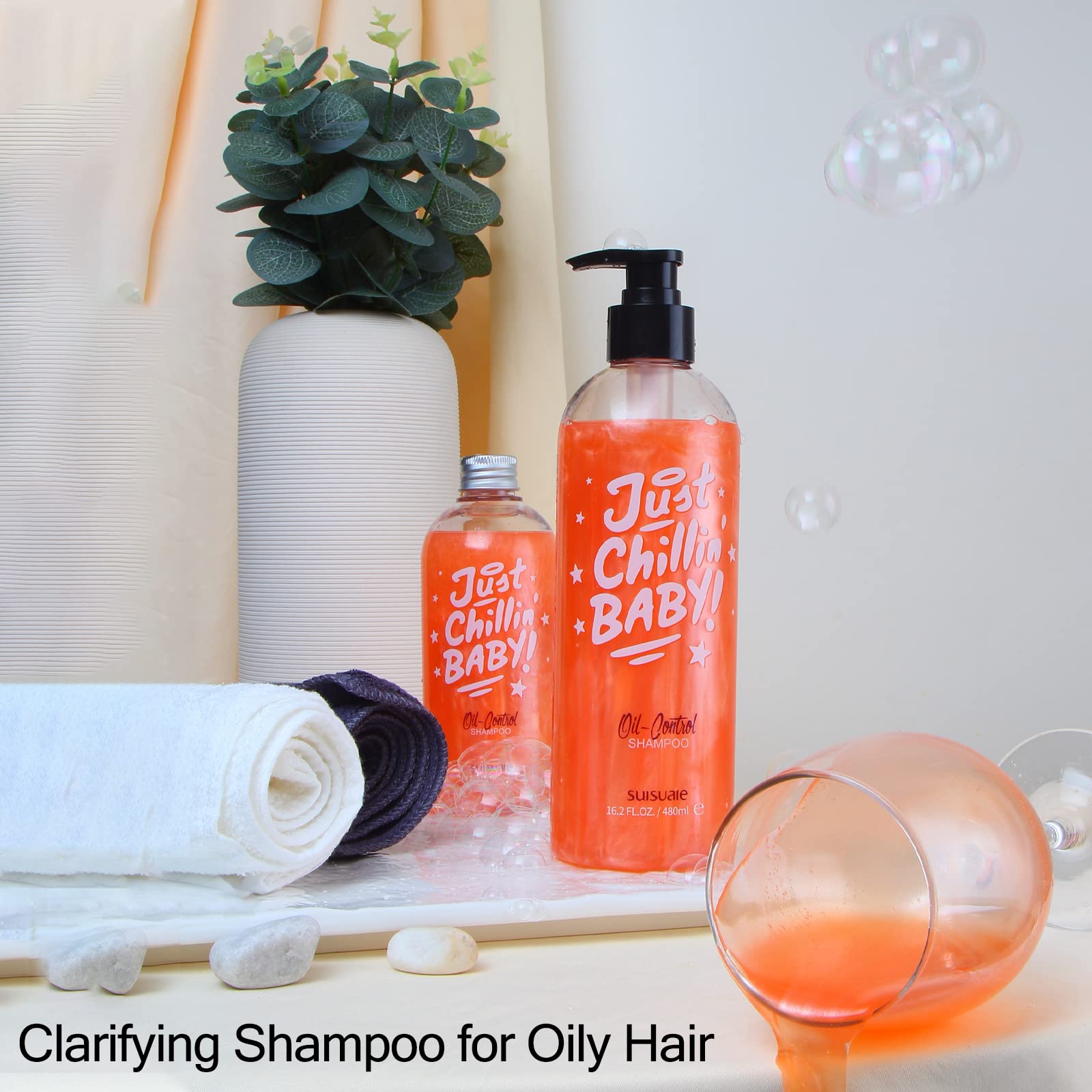 Suisuaie Hair Shampoo for Greasy Hair, Oily Scalp, Clarifying Shampoo for Build Up , Silicone Free ,16.20 Fl Oz