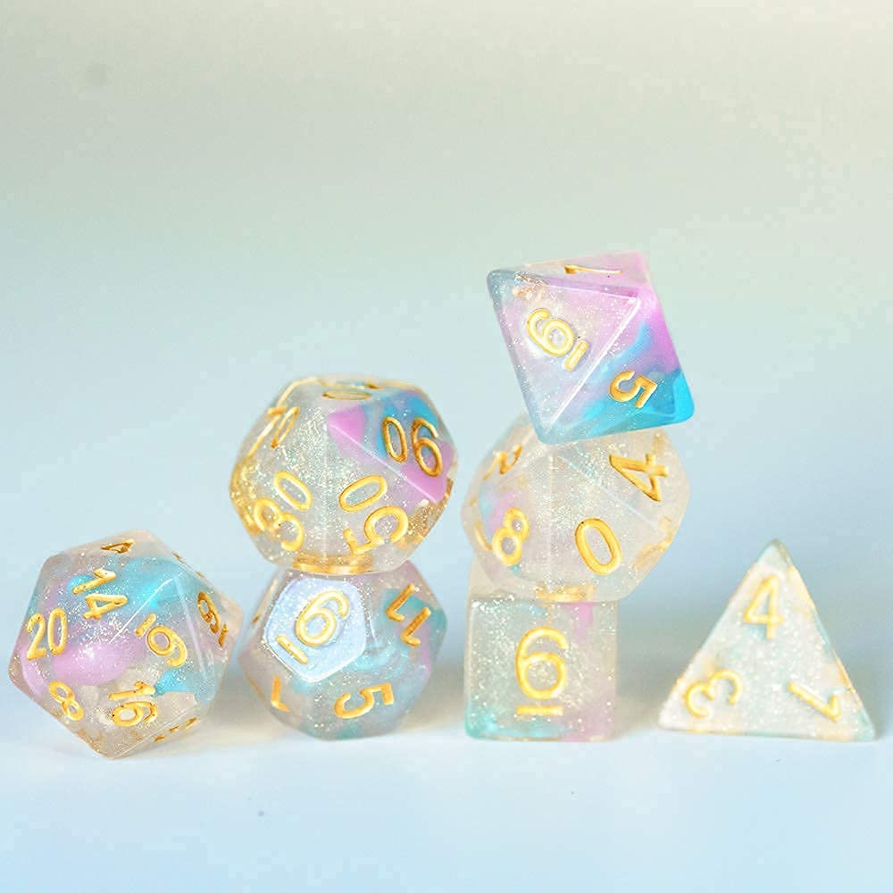 2 Pack (A Wooden Dice Set Box and A 7Pcs Resin DND Dice Set for Dungeons and Dragons)