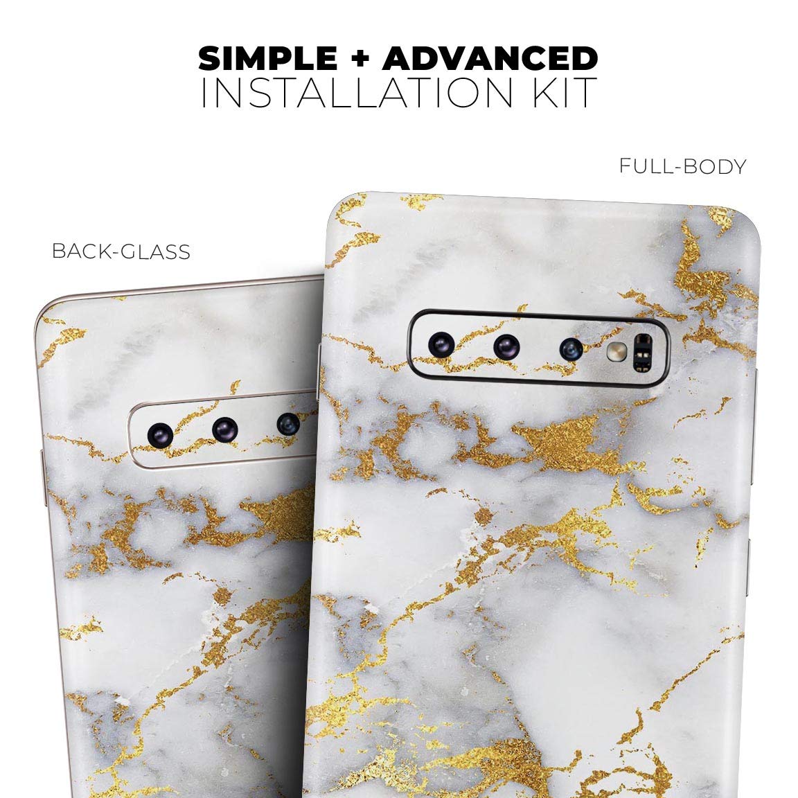DesignSkinz Marble & Digital Gold Foil V7 Protective Vinyl Decal Wrap Skin Cover Compatible with The Samsung Galaxy S20 (Screen Trim & Back Glass Skin)