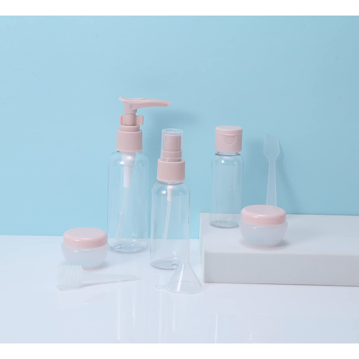 LIYUABU 8 Pcs Travel Bottles Set,Travel Bottles & Containers,Refillable Small Mini Empty Plastic Pump/Spray/Squeeze Bottles for Cosmetic and Travel Toiletries with Storage Bag